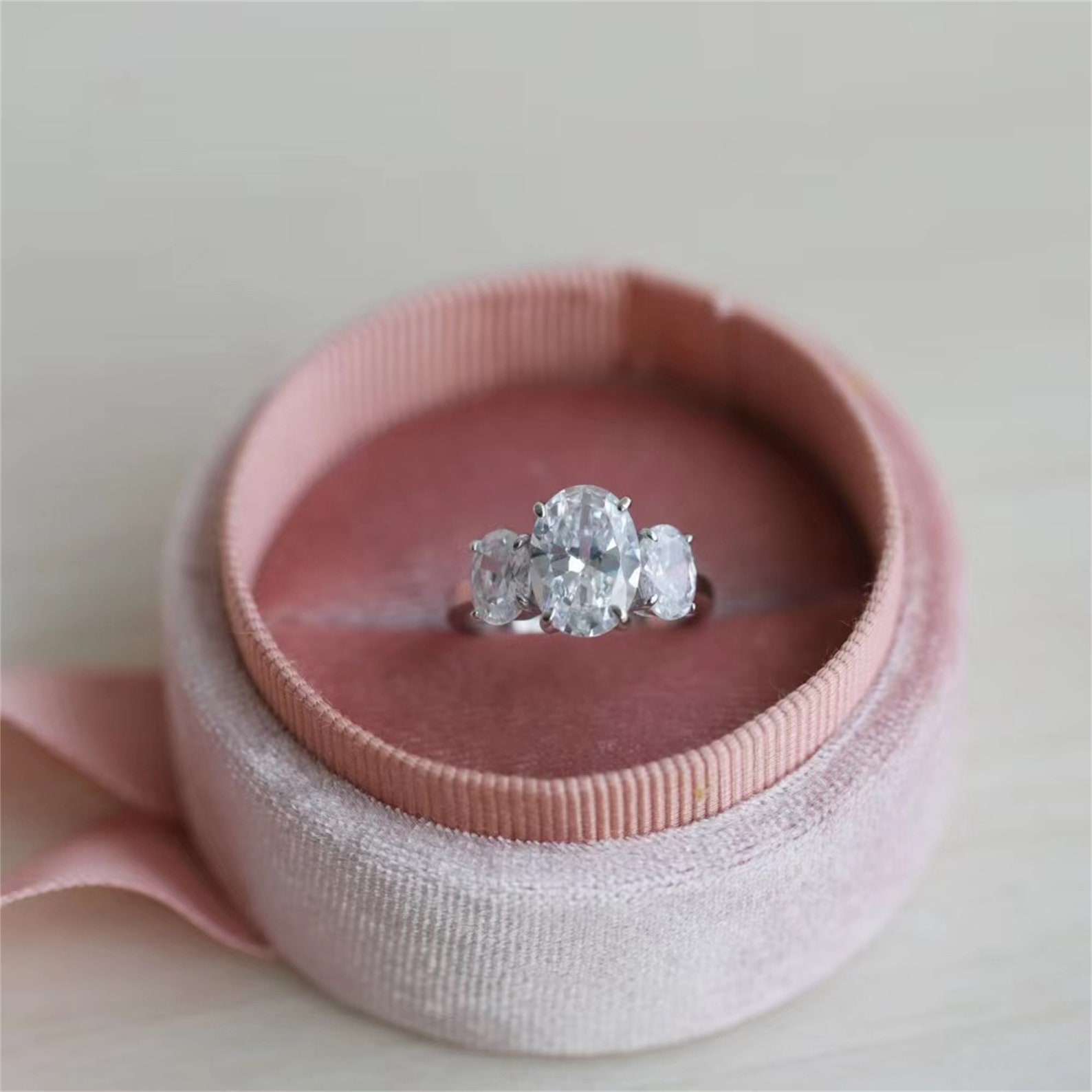 Silver 3 Stones Ring Engagement Ring Oval Cut Ring Simulant - Etsy