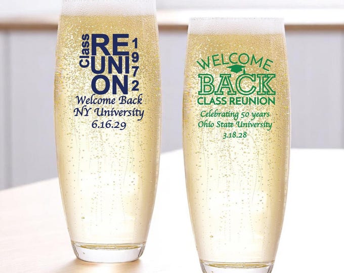 Personalized Stemless Champagne Flutes - Set of 12 - Class Reunion ...