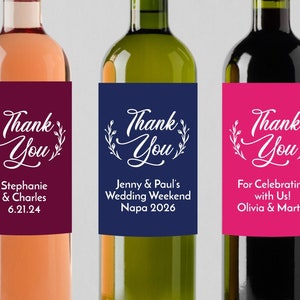 Custom Wine Bottle Label, Thank You Wreath Personalized Wine Bottle ...