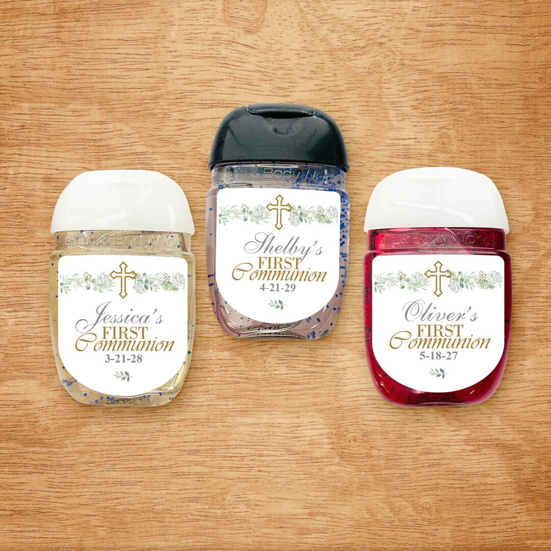Set of 18 First Communion Flowers Personalized Sanitizer Favor Labels ...