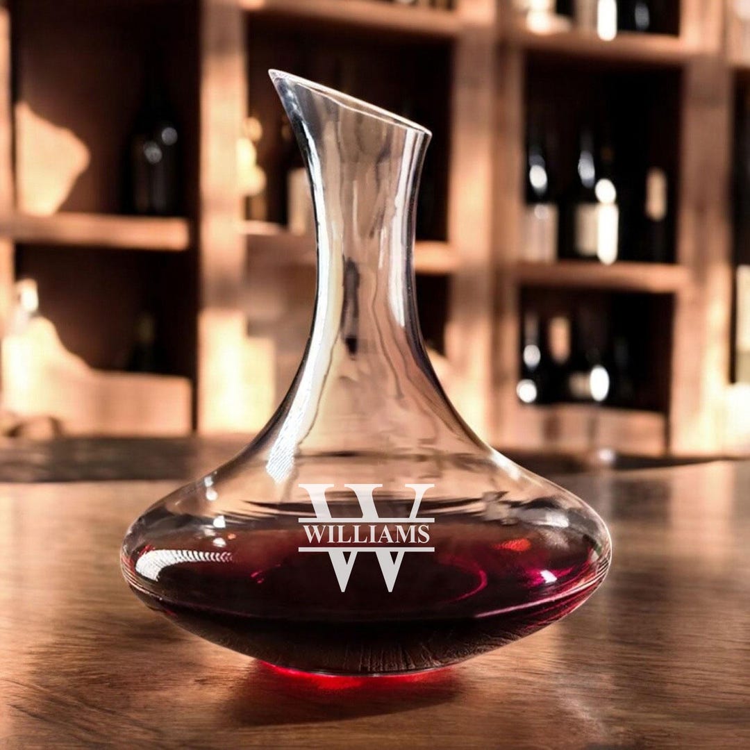 Monogram Personalized Wine Decanter, Stemless 15oz Wine Glass Engraved ...