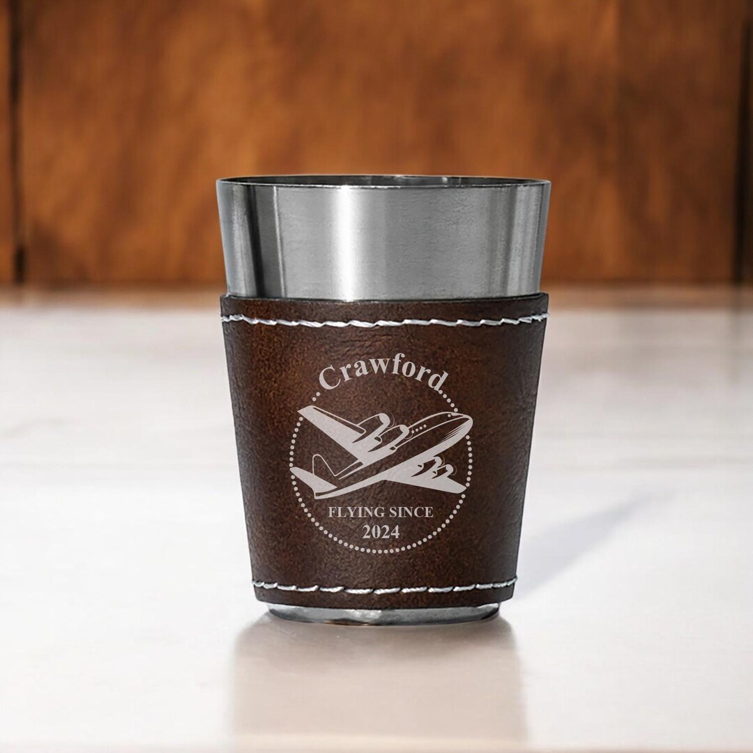 Personalized Aviator Shot Glass: Engraved Leather Wrapped Stainless ...