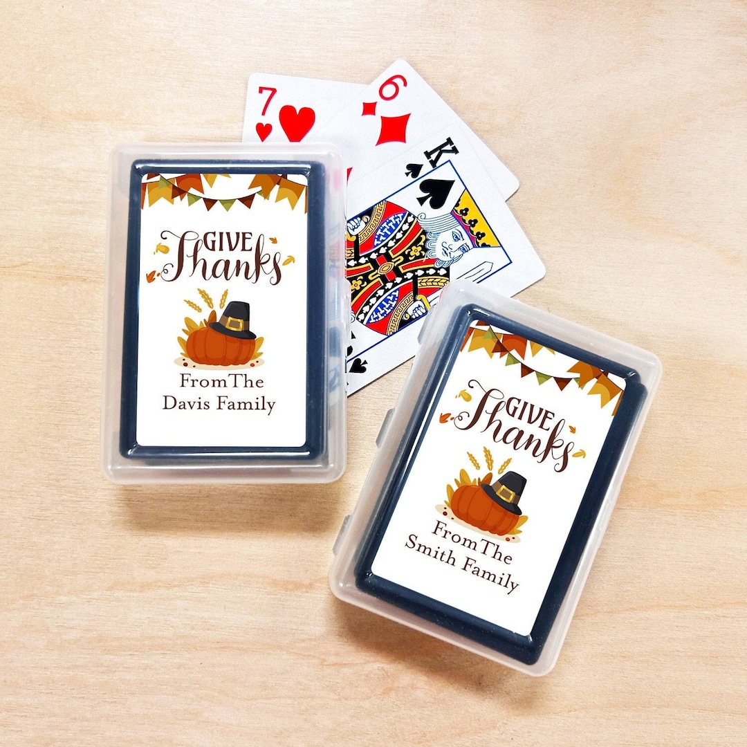 Set of 10 Give Thanks Personalized Playing Favors, Thanksgiving Playing ...