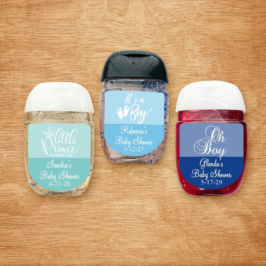 Set of 18 Baby Shower Boy Designs Personalized Sanitizer Favor Labels ...