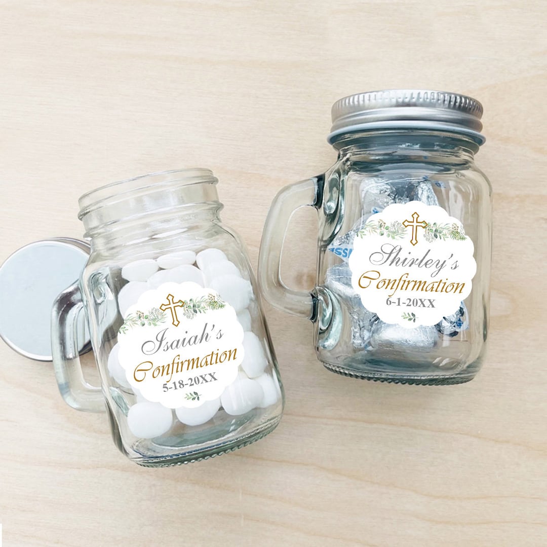 Set of 12 Confirmation Flowers Personalized Mini Mason Jar Glass, Cross ...
