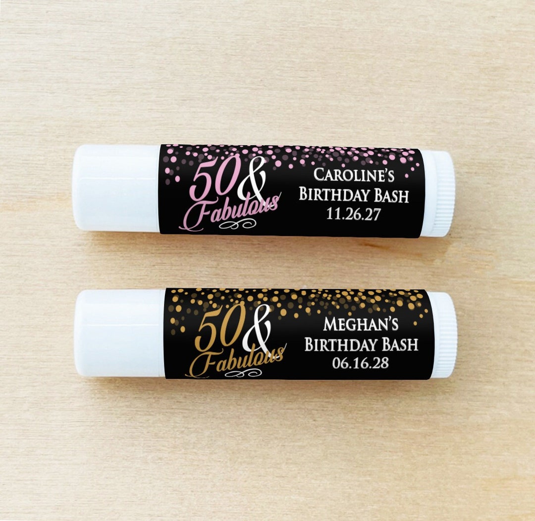 Set of 12 Birthday 50 and Fabulous Personalized Tube Lip Balm Favors ...