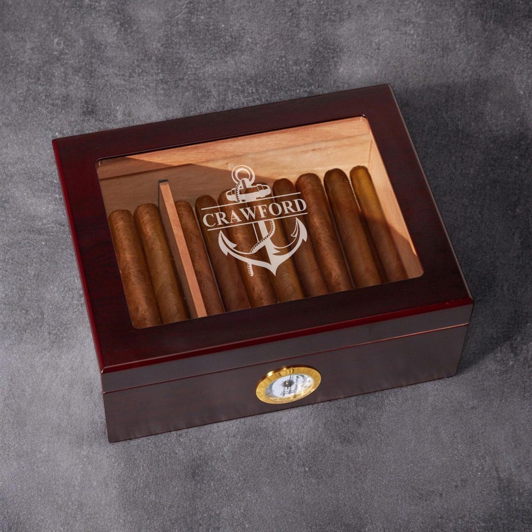 Anchor Personalized Engraved Cherry Wood Cigar Humidor 50 Count Cigar ...