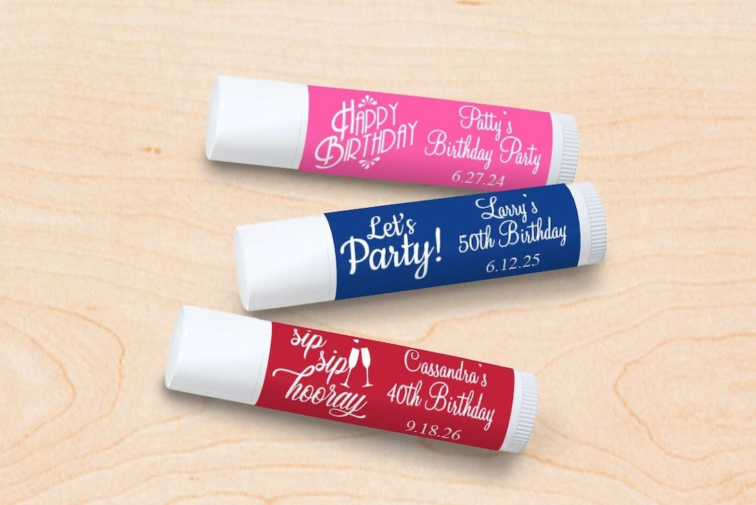 Set of 12 Birthday Personalized Tube Lip Balm With Stickers ...