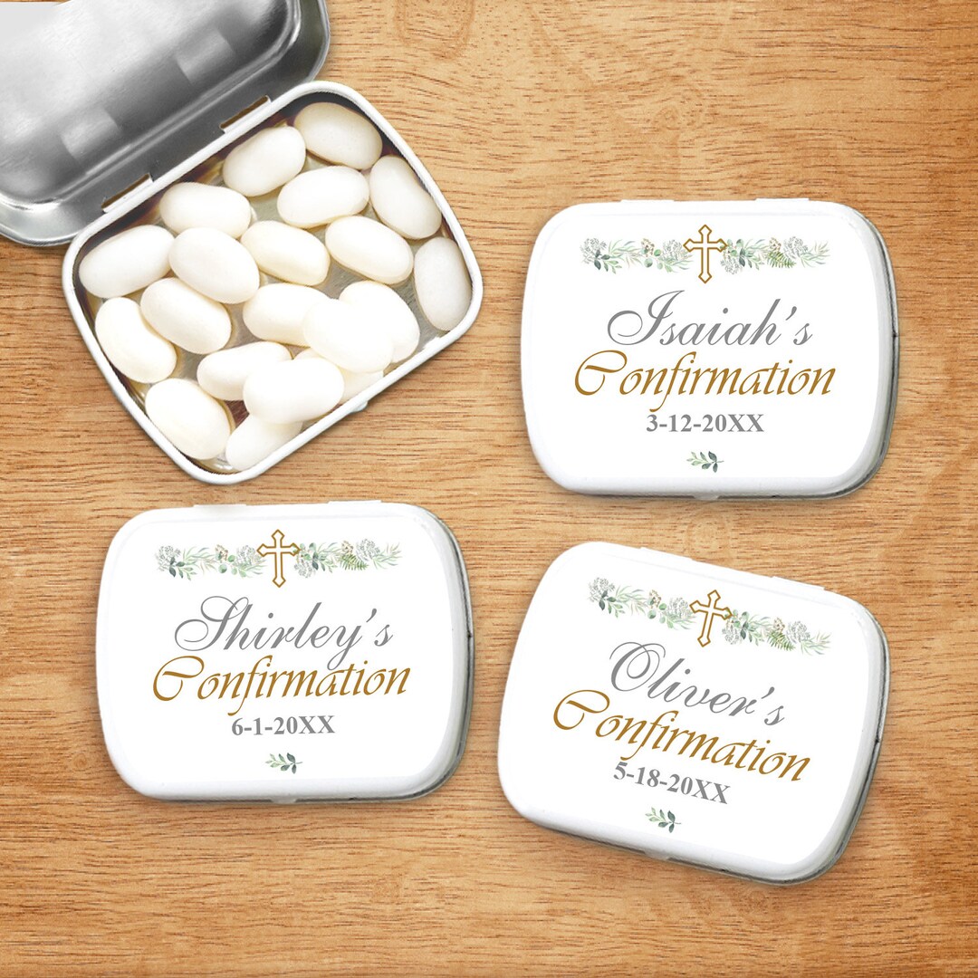 Set of 12 Confirmation Flowers Personalized White Mint Tin Favor Box ...