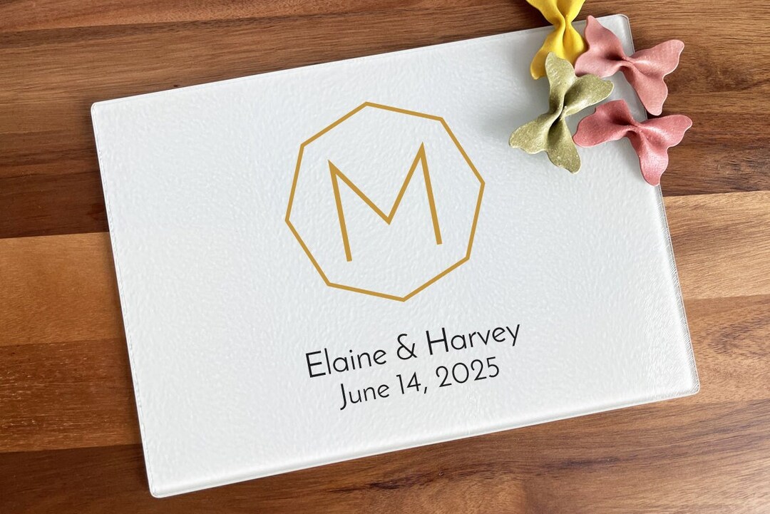 Custom 8 X 11 Octagon Initial Personalized Glass Cutting Board, Wedding ...