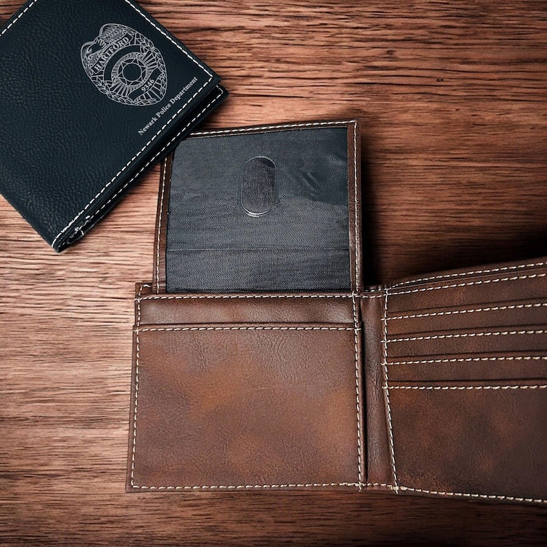 Personalized Police Badge Leather Wallet: Engraved Law Enforcement Gift ...