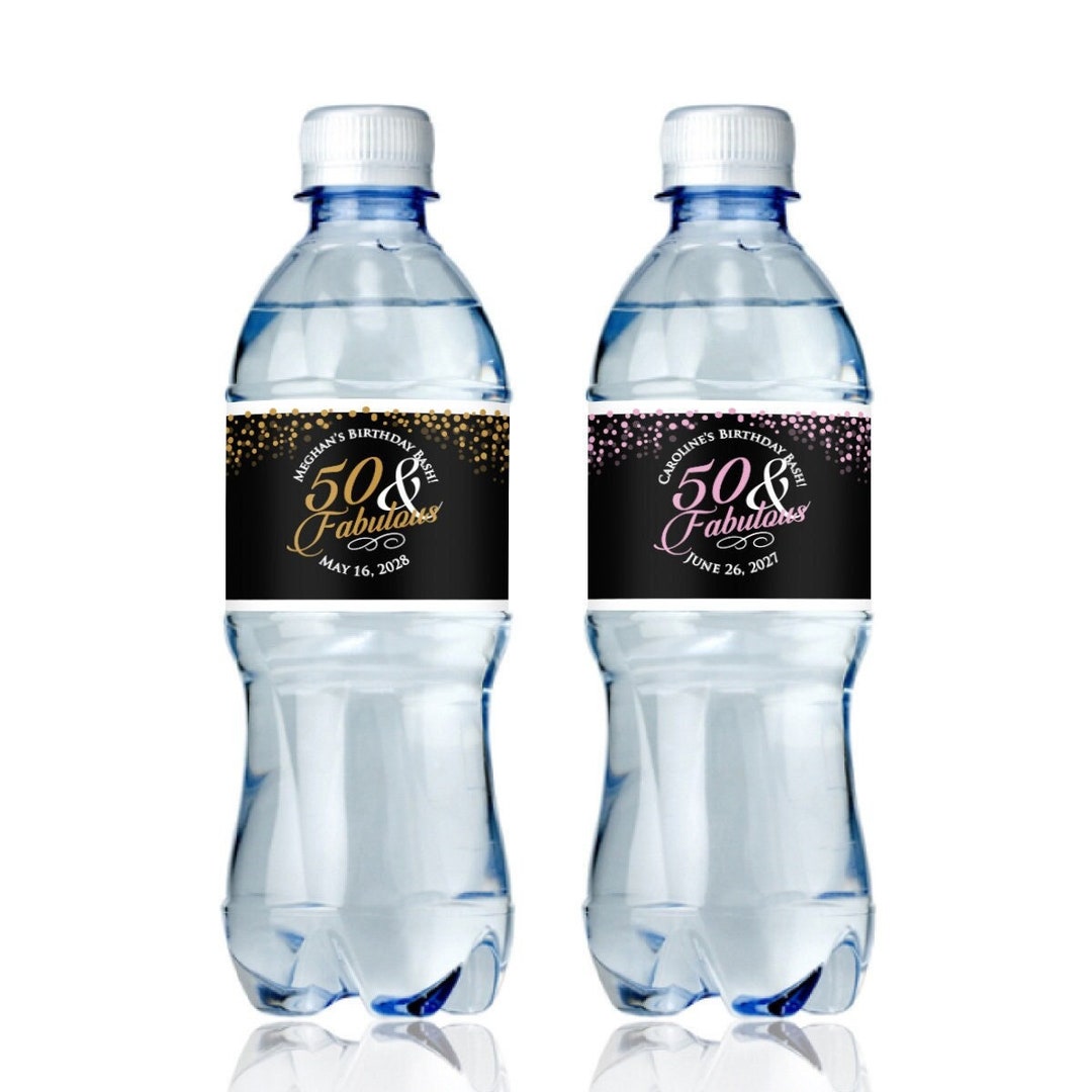 Set of 18 Birthday 50 and Fabulous Personalized Water Bottle Labels ...