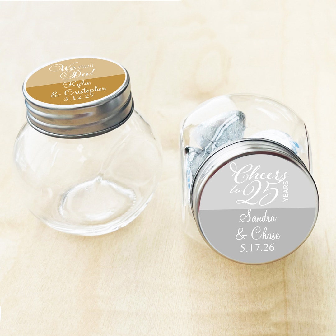 Set of 12 Personalized Wedding Anniversary Mini Round Candy Jar Glass ...