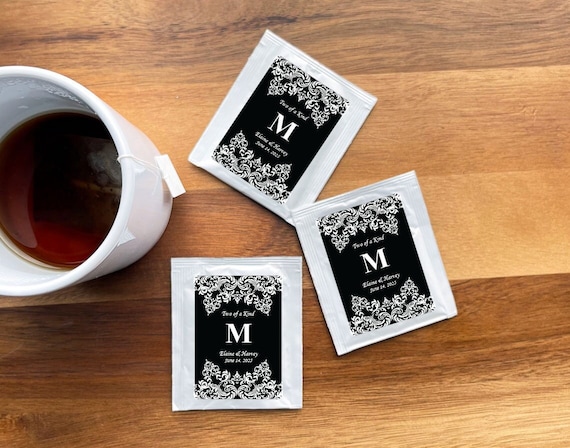 Set of 24 Damask Custom Tea Bag Favor With Stickers Damask | Etsy