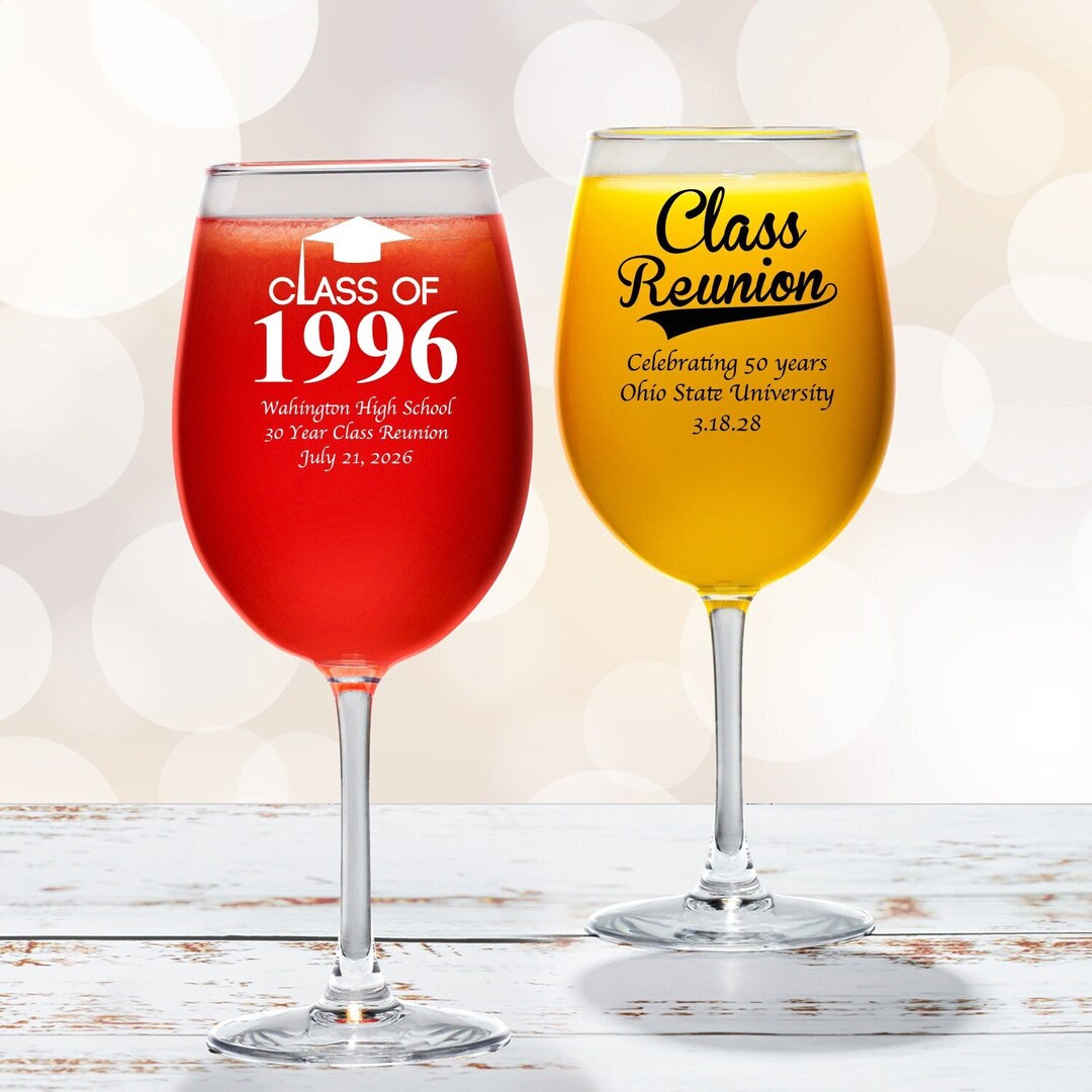 Personalized Class Reunion Wine Glasses: Bulk Party Favors, Set of 18 ...