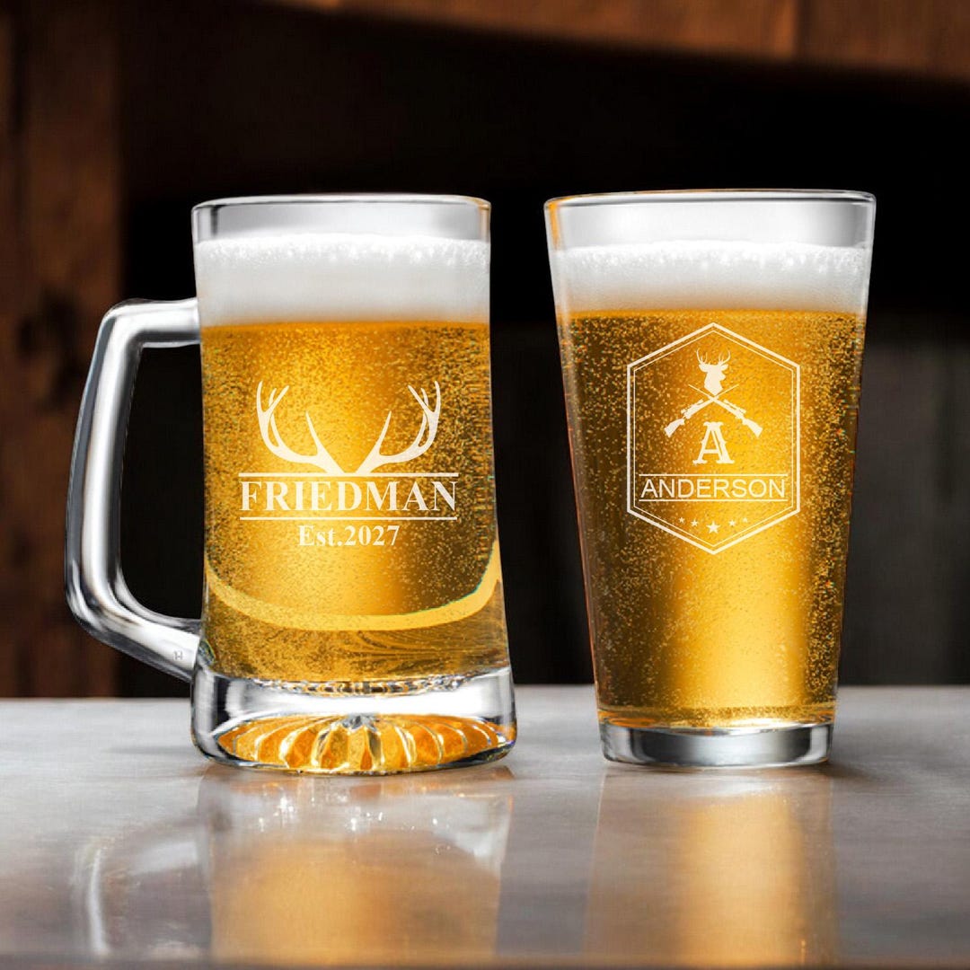 Personalized Hunting Beer Glass: Engraved Pilsner or Pint Mug - Etsy