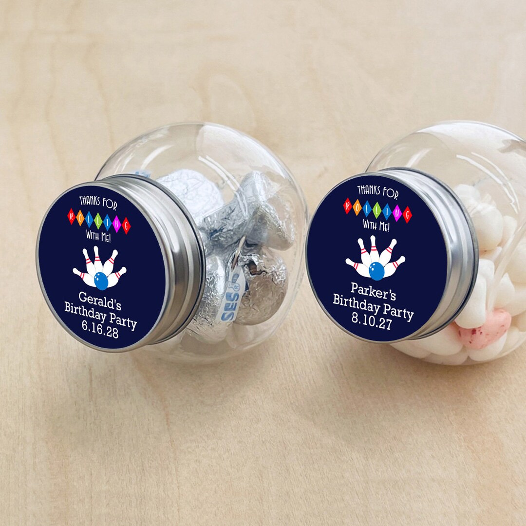 Set of 12 Blue Bowling Sports Birthday Personalized Mini Glass Candy ...
