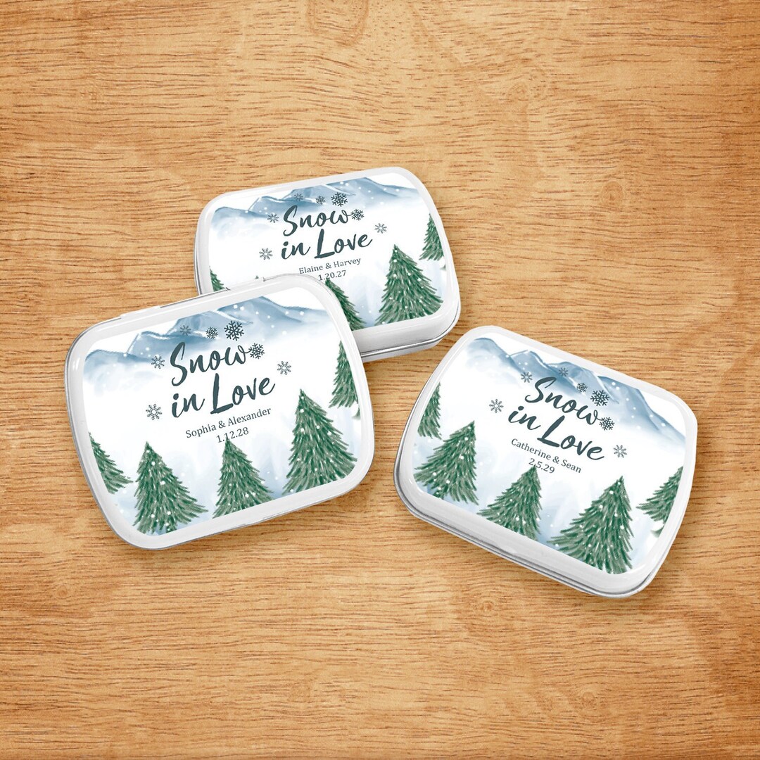Set of 12 Snow in Love Wedding Winter Personalized White Mint Tin ...