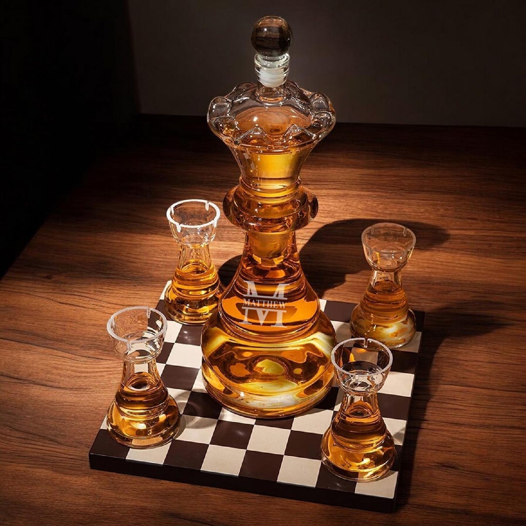 Chess Engraved Personalized Whiskey Decanter and Whiskey Glasses Gift ...