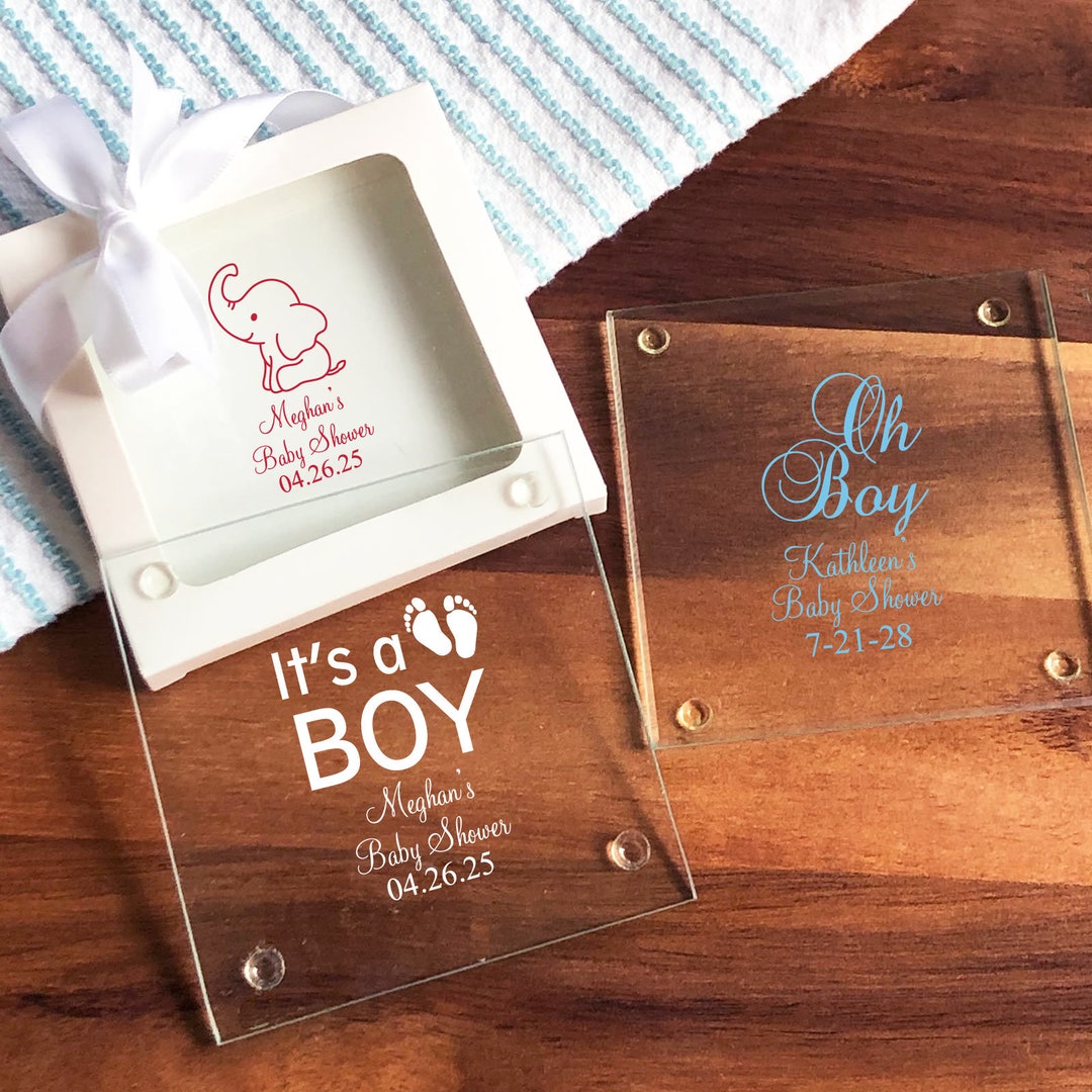 Set of 24 Baby Shower Boy Design Personalized Coaster Glass Favors ...