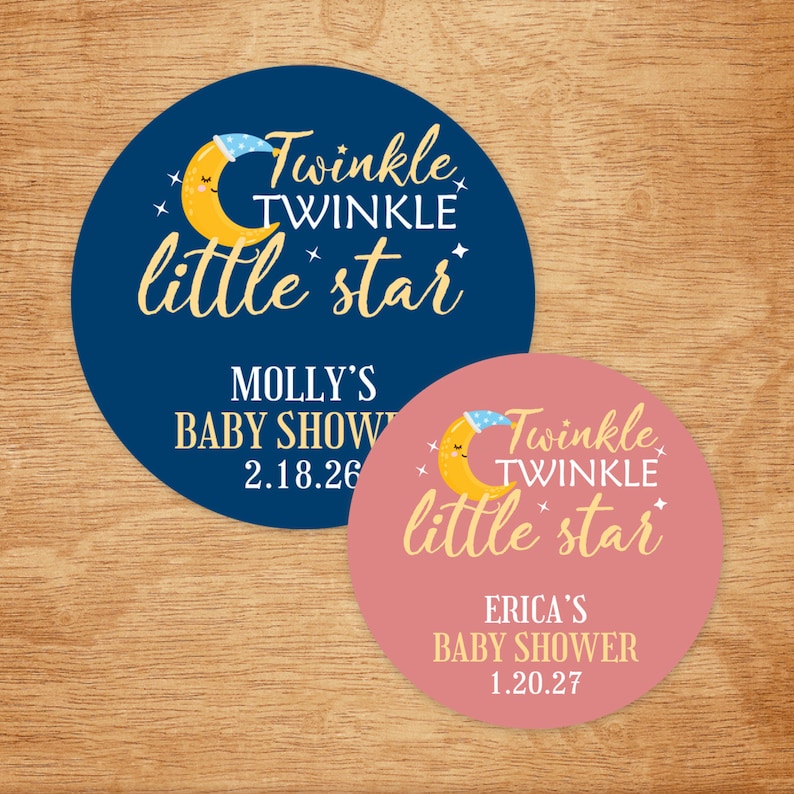 Twinkle Star Baby Shower Favor Labels - Set of 24 Personalized Round ...