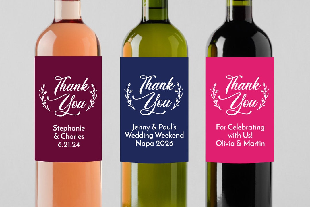 Custom Wine Bottle Label Thank You Wreath Personalized Wine - Etsy