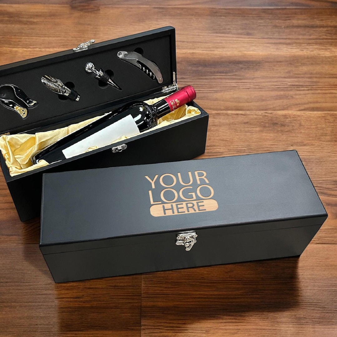 Personalized Wine Gift Box Set: Rosewood Finish, Custom Logo - Etsy