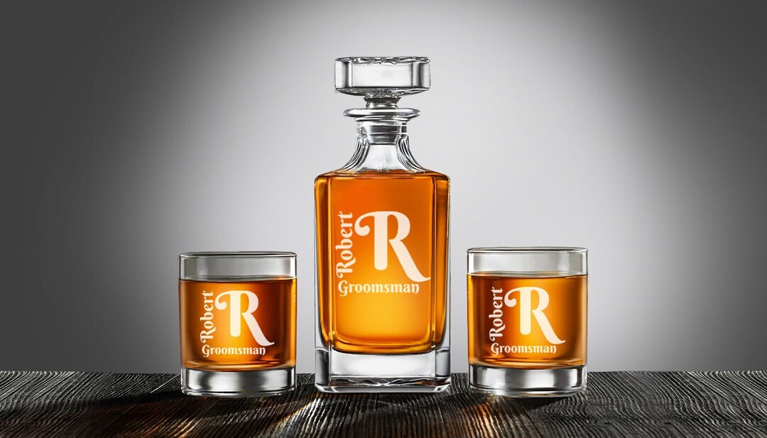 Personalized Decorative Initial Decanter, Rock Glass, Etched Glass ...