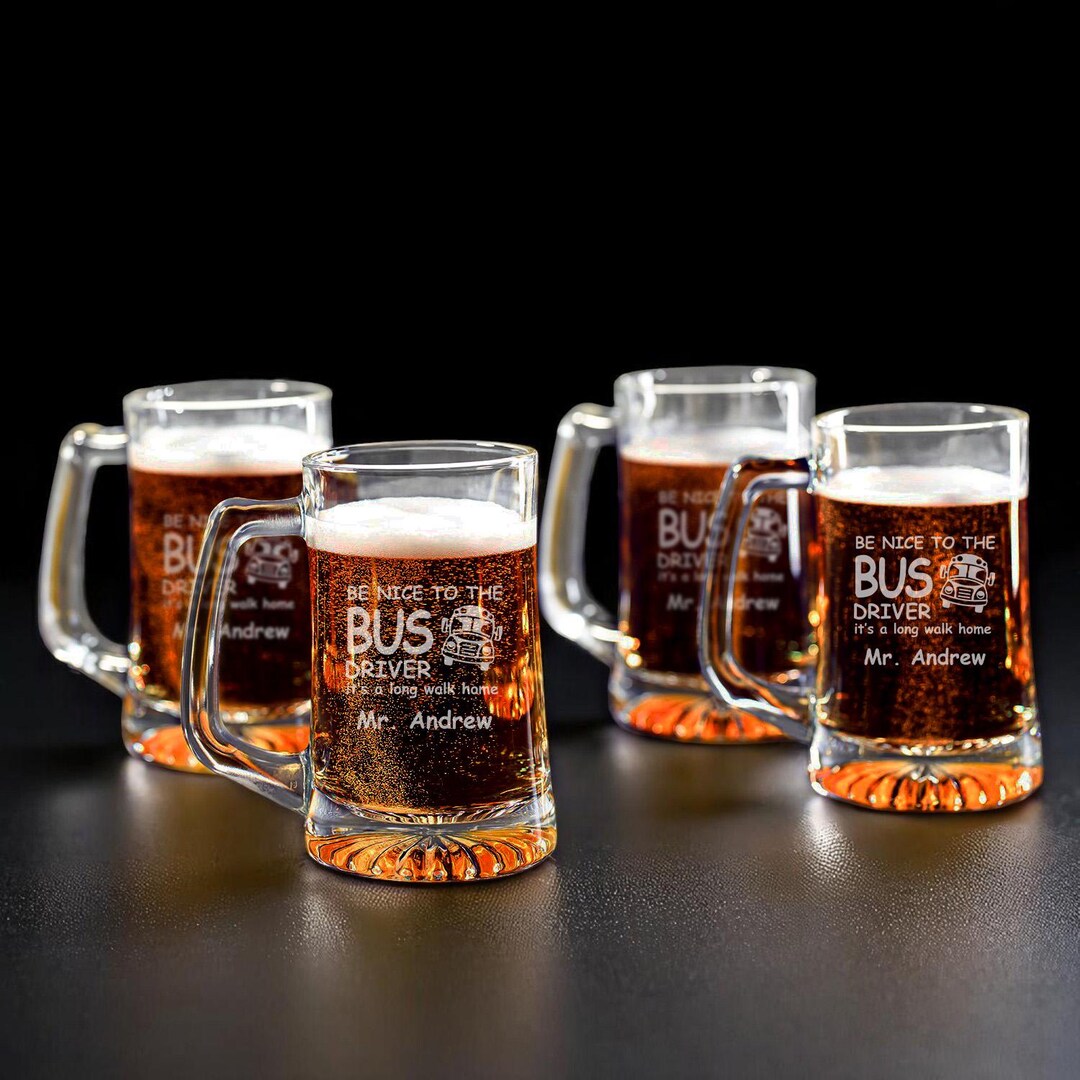 Personalized Bus Driver Beer Mug Set: Engraved Glass Gift (set of 4) - Etsy