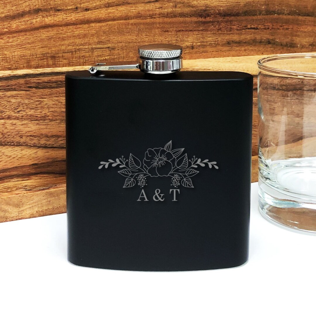 Engraved Flask Rustic Floral Personalized Engraved Flask - Etsy