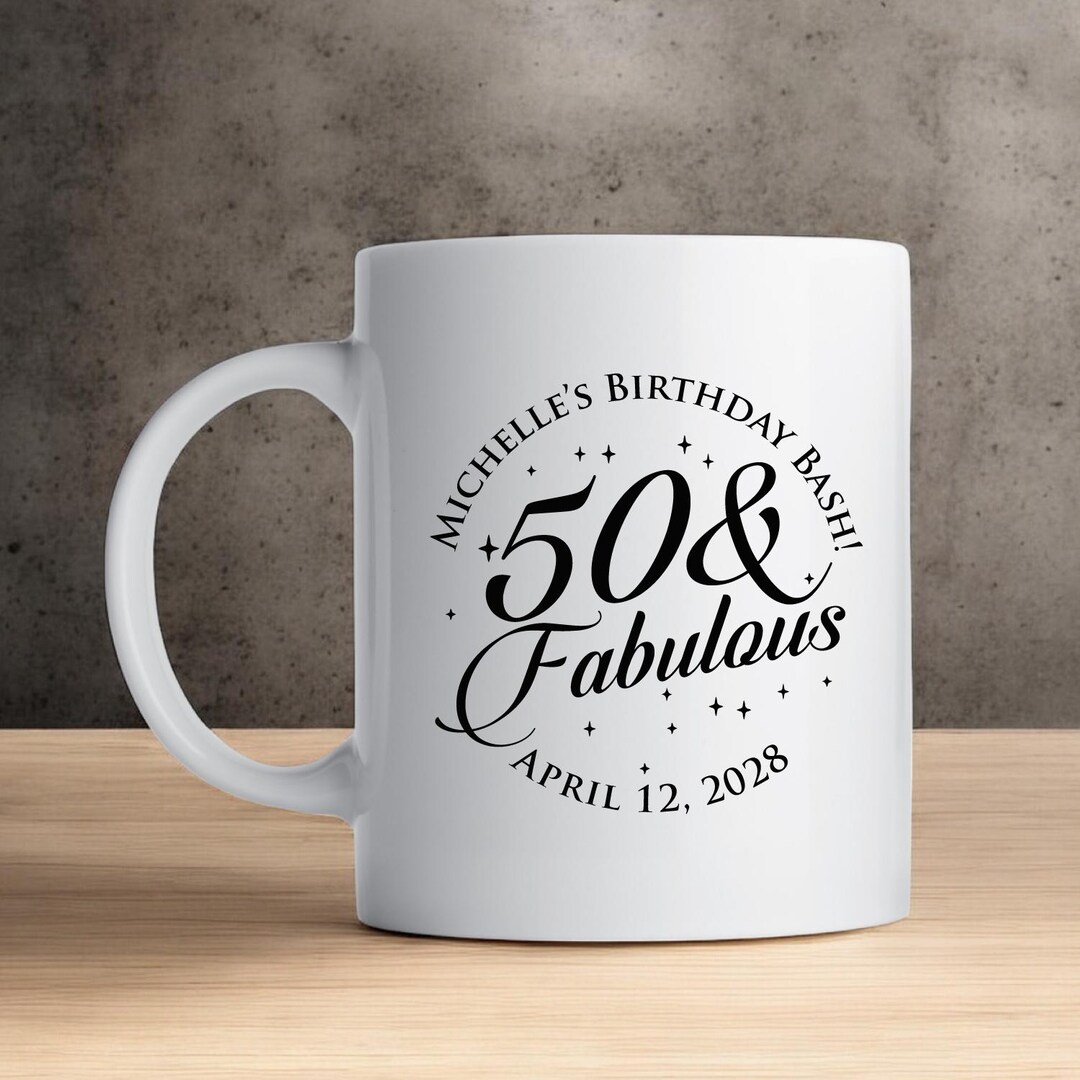 Set of 12 Birthday 50 and Fabulous Personalized Ceramic Coffee Mugs ...