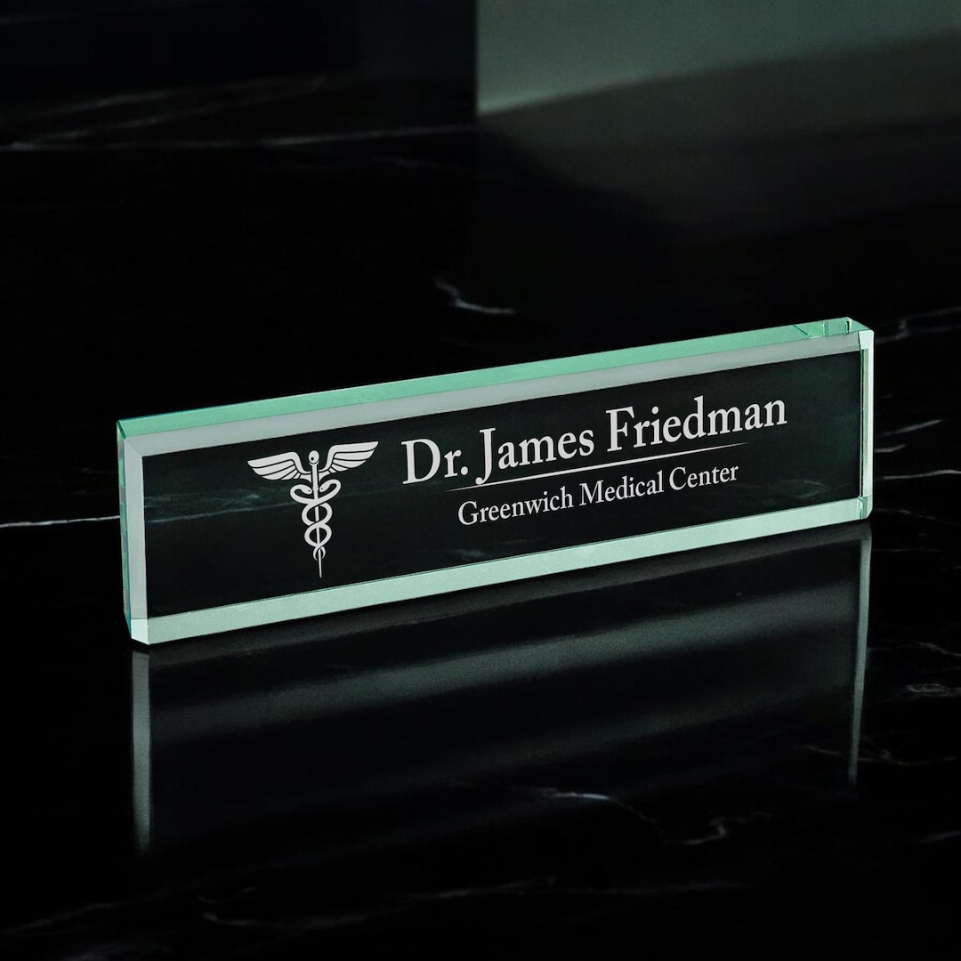 Engraved Glass Doctor Name Plate: Caduceus Medical Office Decor - Etsy