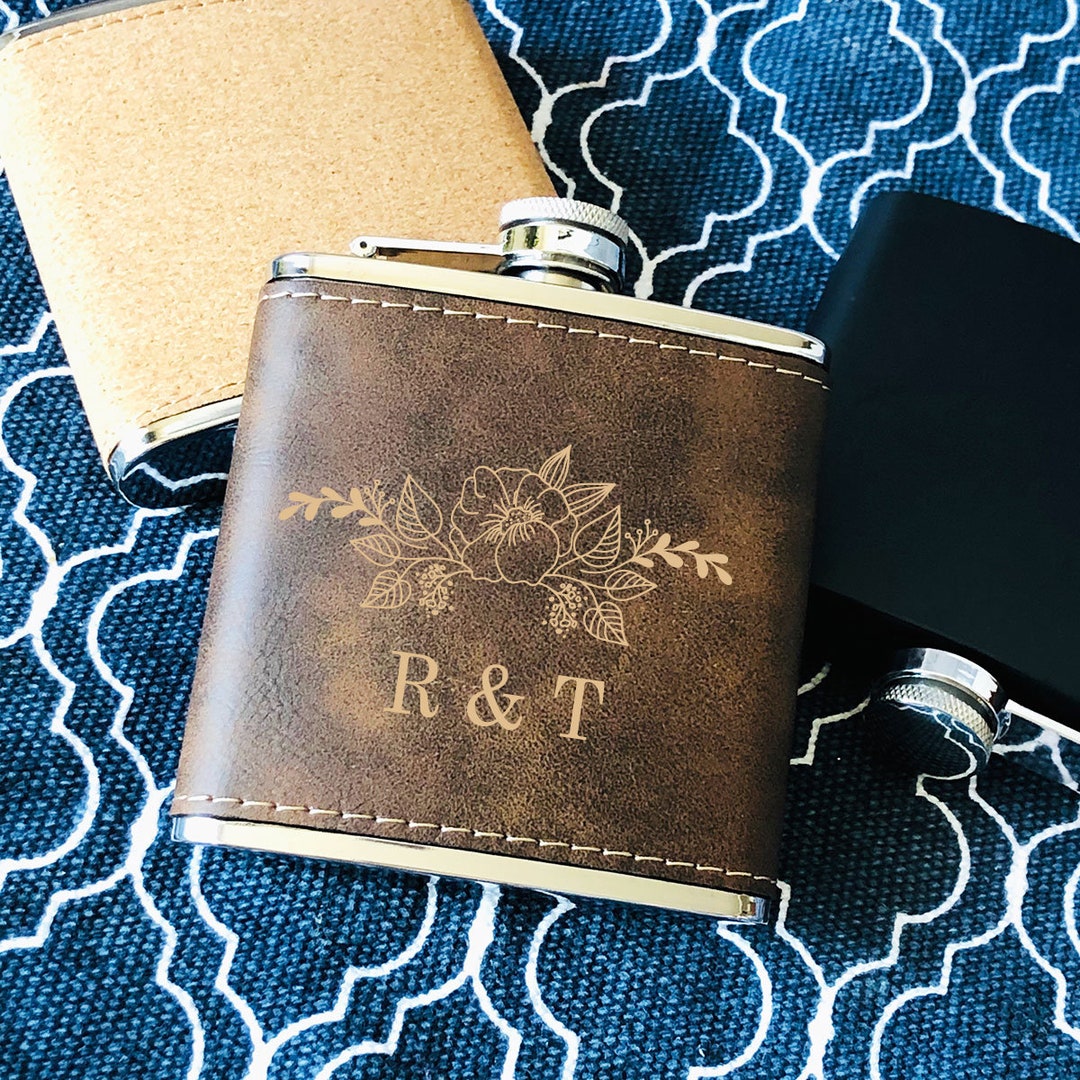 Engraved Flask Rustic Floral Personalized Engraved Flask Hip Travel ...