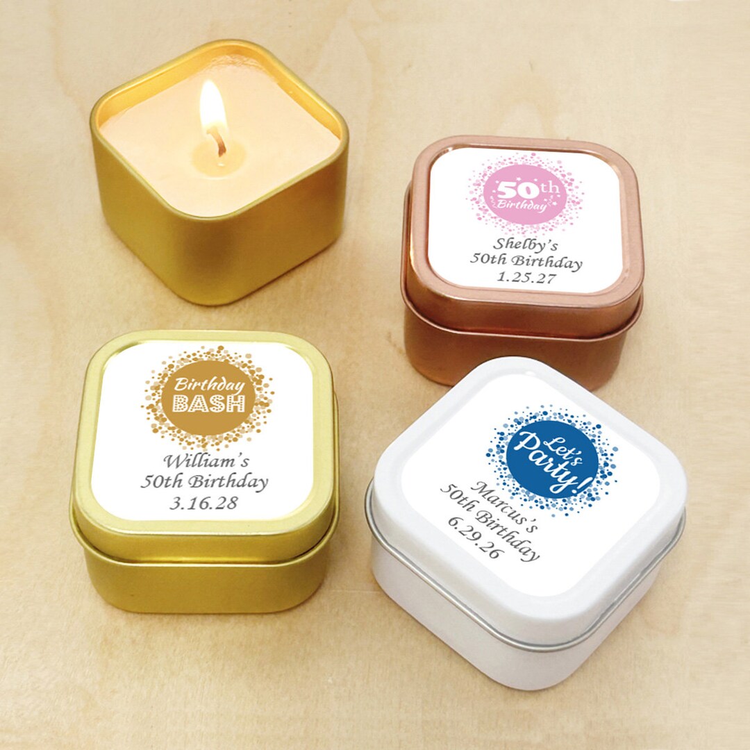 Set of 12 50th Birthday Personalized Square Travel Candle Tins ...