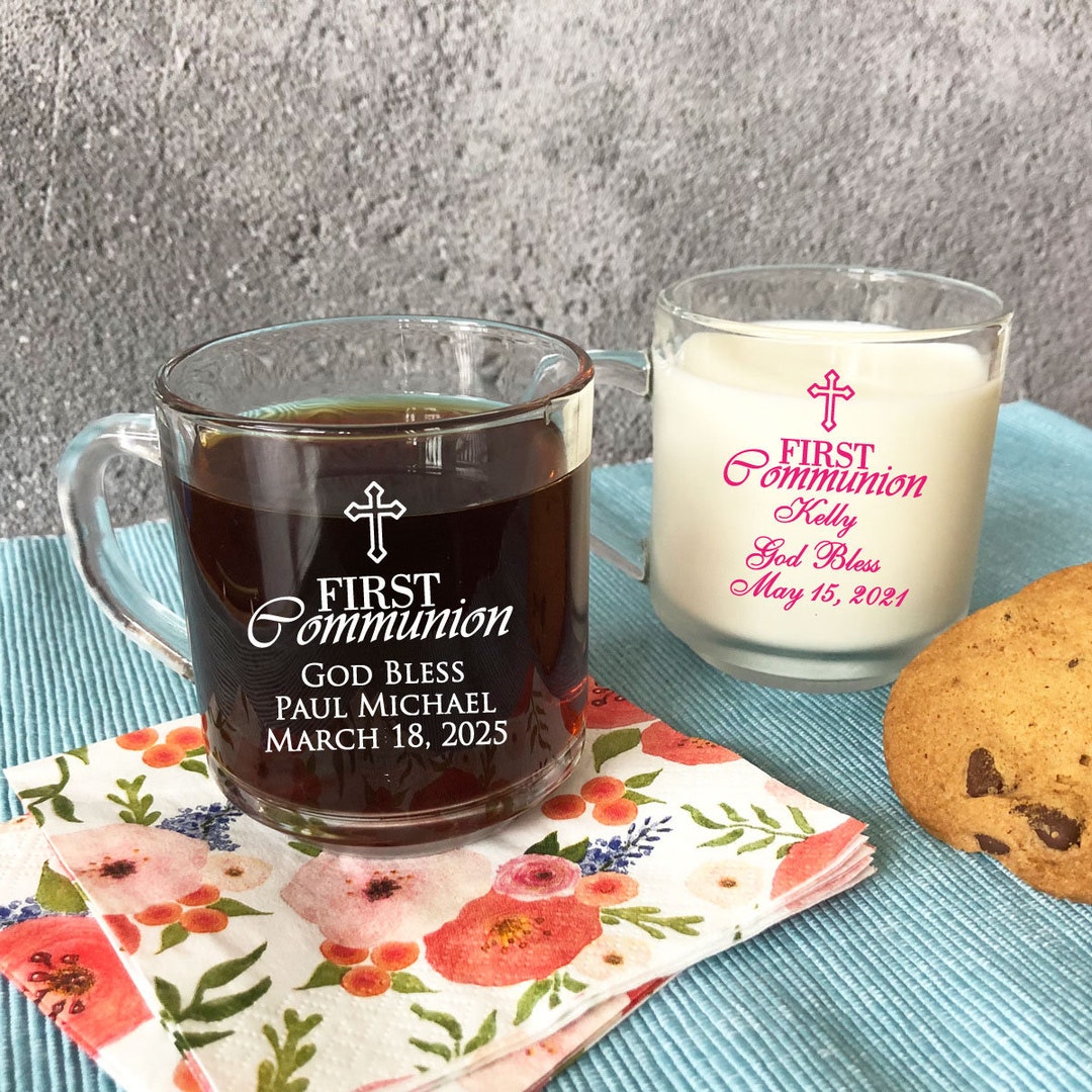 Set of 18 First Communion Cross Personalized Clear Coffee Mug Favors ...
