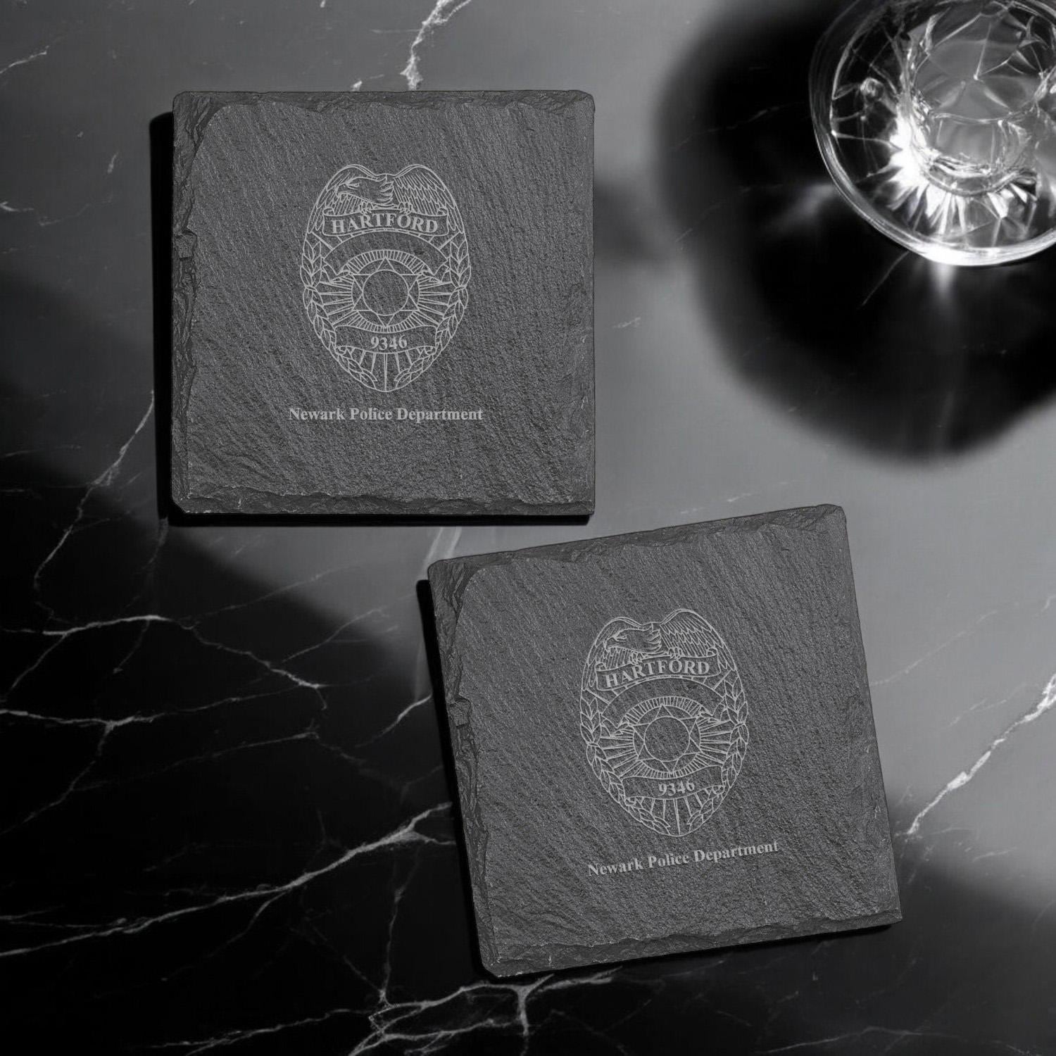 Personalized Police Badge Coaster Set: Law Enforcement Gift, Set of 4 ...