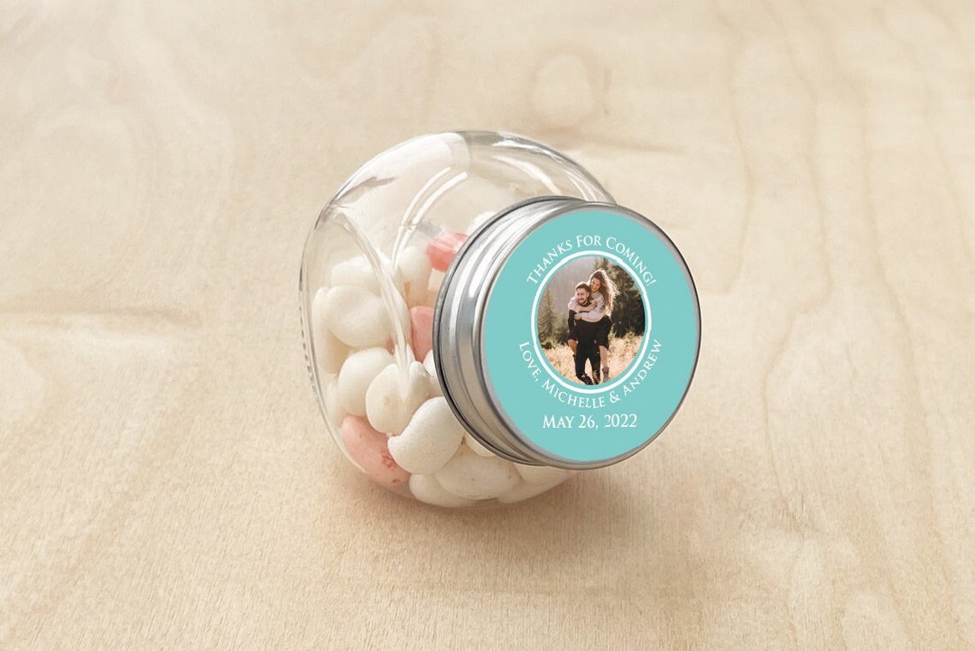 Set of 12 Photo Custom Personalized Mini Round Candy Jar Glass, Wedding ...