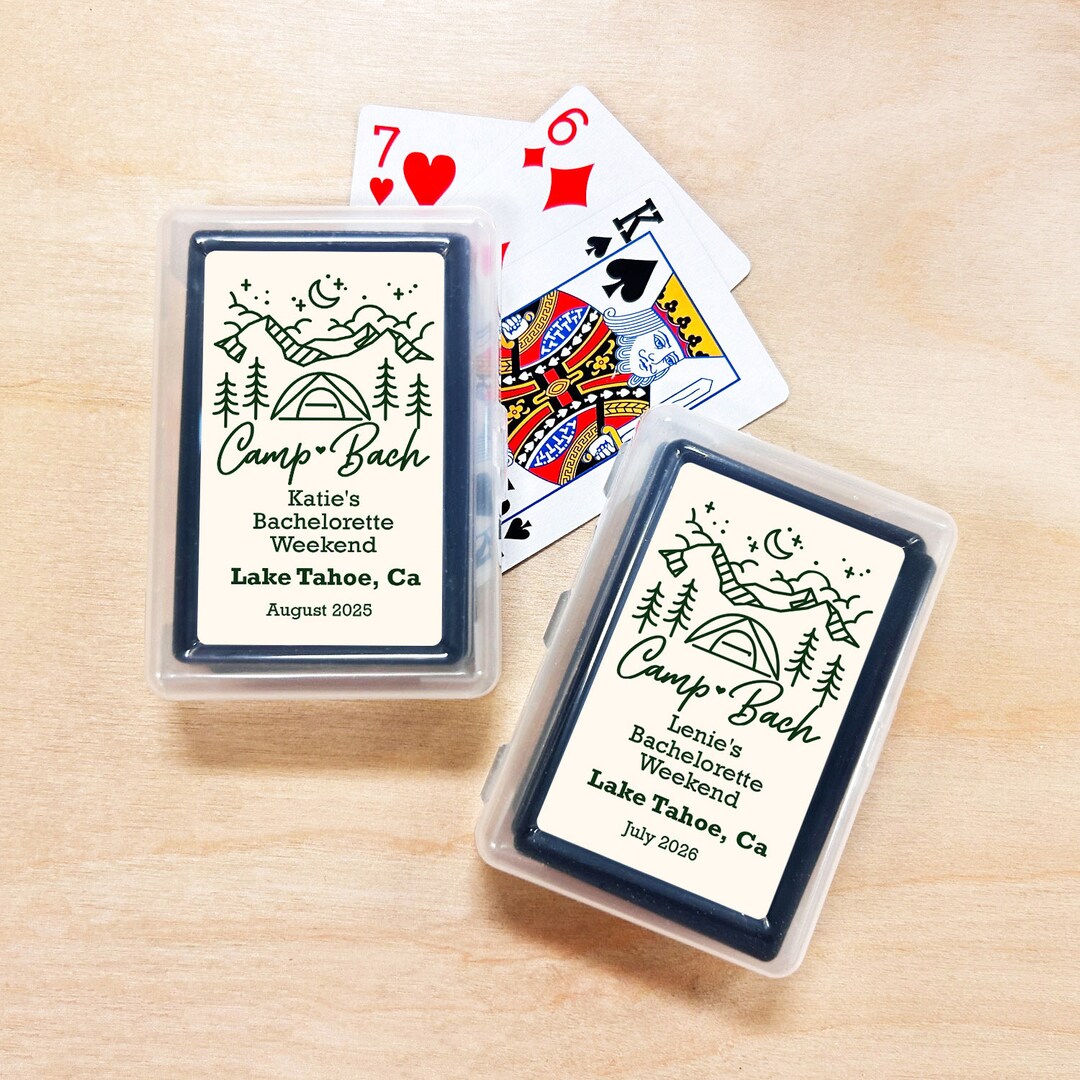 Bachelorette Weekend Favors, Set of 12 Camp Bach Personalized Playing ...