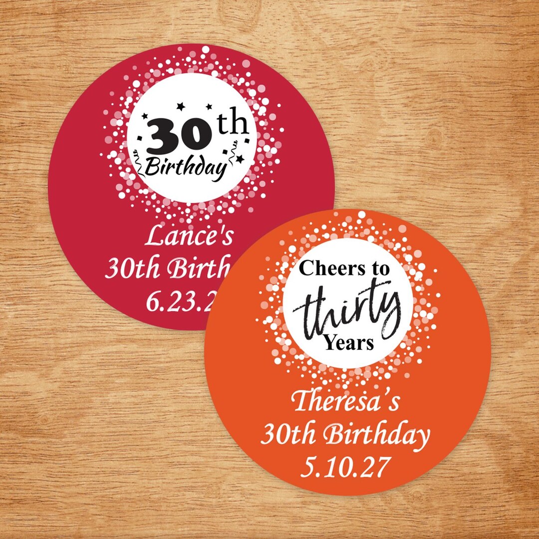 Set of 24 Custom 30th Birthday Personalized 2 Inches Favor Labels ...