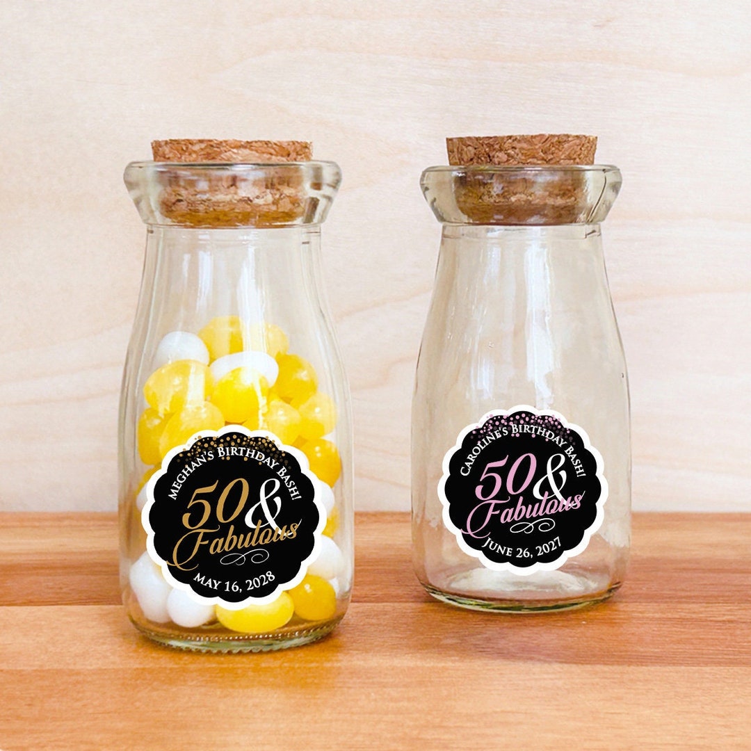 Set of 12 Birthday 50 and Fabulous Personalized Vintage Milk Bottle ...