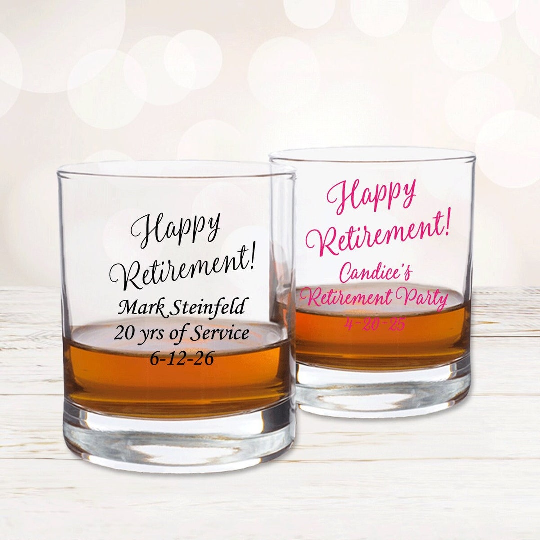 Personalized Retirement Whiskey Glasses: Set of 24, Retirement Favors ...