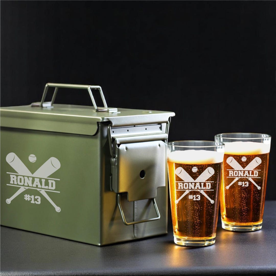 Personalized Baseball Ammo Box & Pint Glasses Gift Set - Etsy