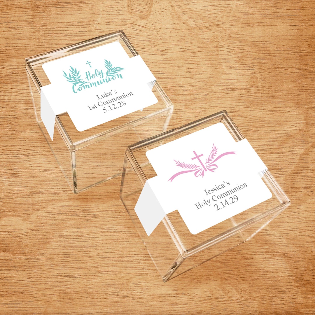 Set of 10 First Holy Communion Square Favor Box With Labels, Communion ...