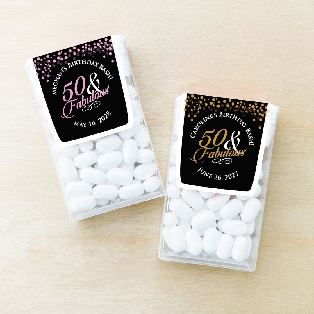 Set of 12 Birthday 50 and Fabulous Personalized Tic Tac Candy Favors ...