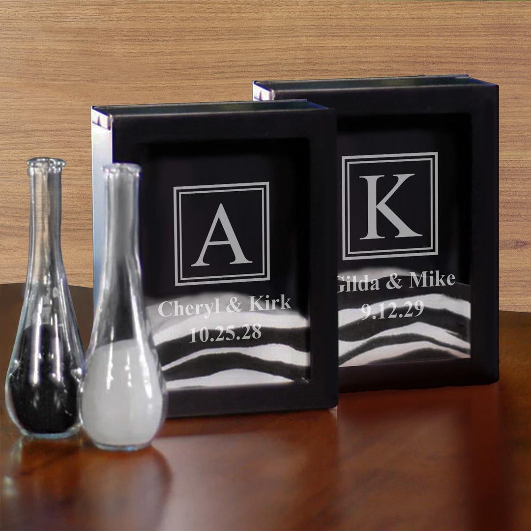 Monogram Design Engraved Unity Sand Ceremony Shadow Box Wedding Set 3 ...