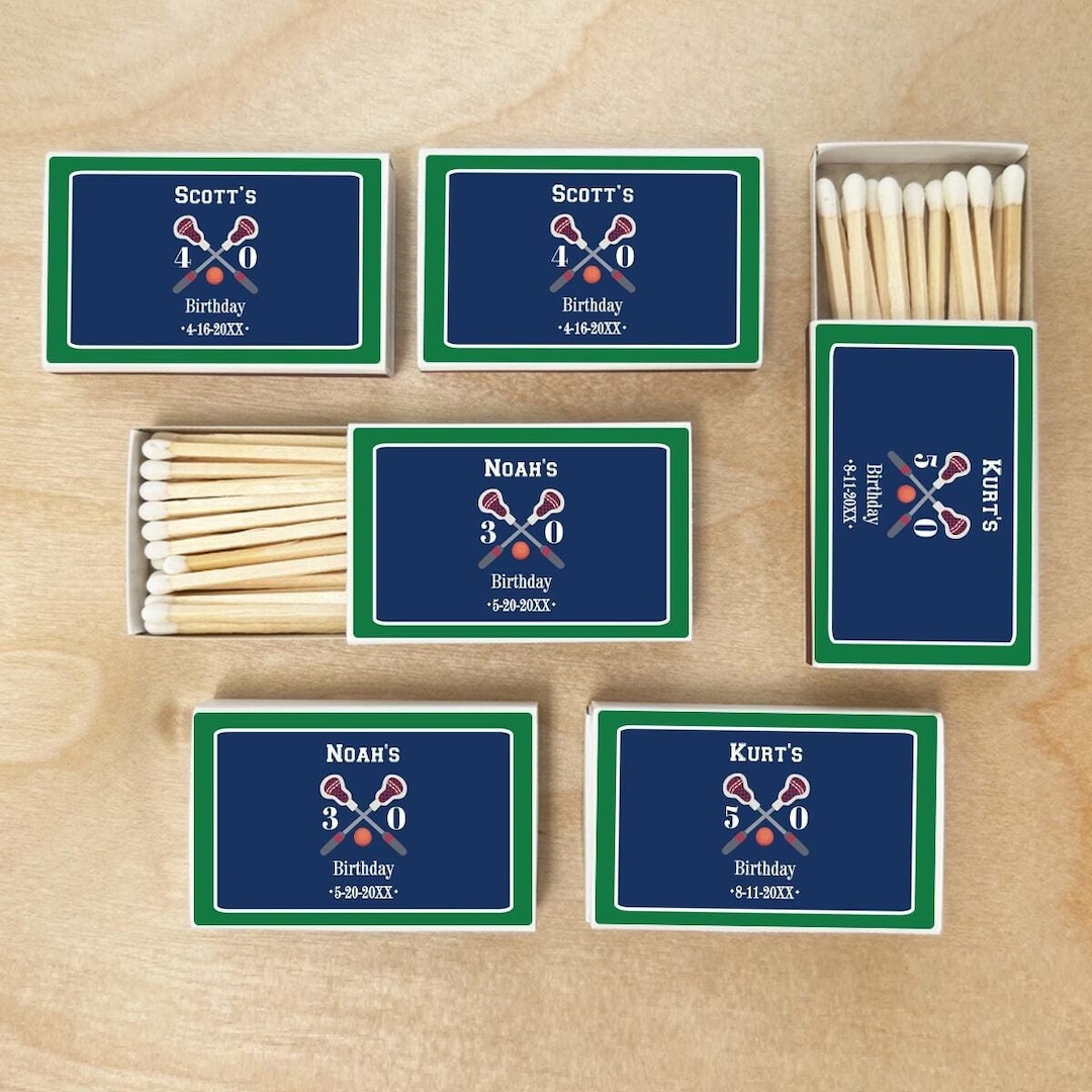 Set of 50 Lacrosse Personalized Matchboxes, Lacrosse Sports Themed ...