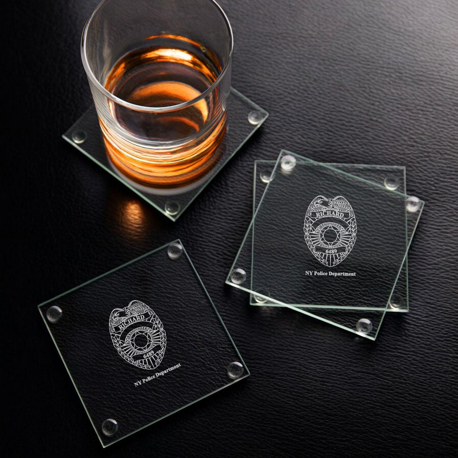 Personalized Police Badge Coaster Set: Law Enforcement Gift, Set of 4 ...