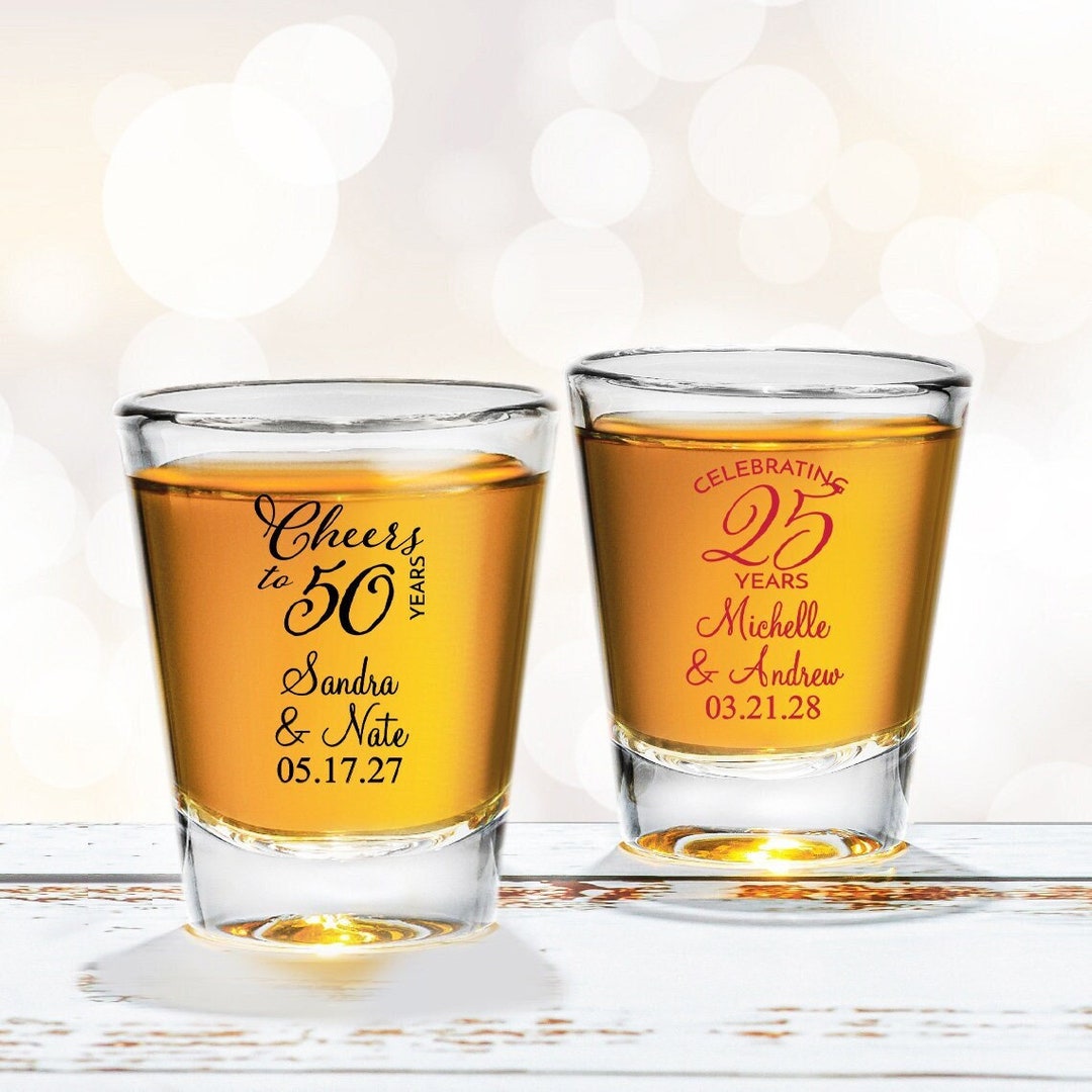 Set of 24 Anniversary Custom Fluted Shot Glass Favors, Wedding ...