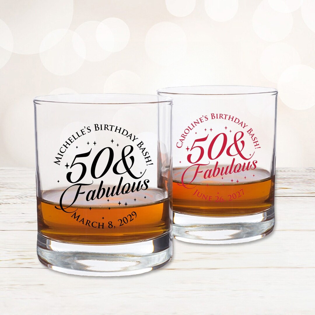 Set of 24 Birthday 50 and Fabulous Personalized Printed Whiskey Rock ...