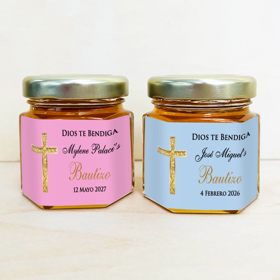 Personalized Custom Mini Honey Jar Bottles With Bautizo Baptism Labels ...